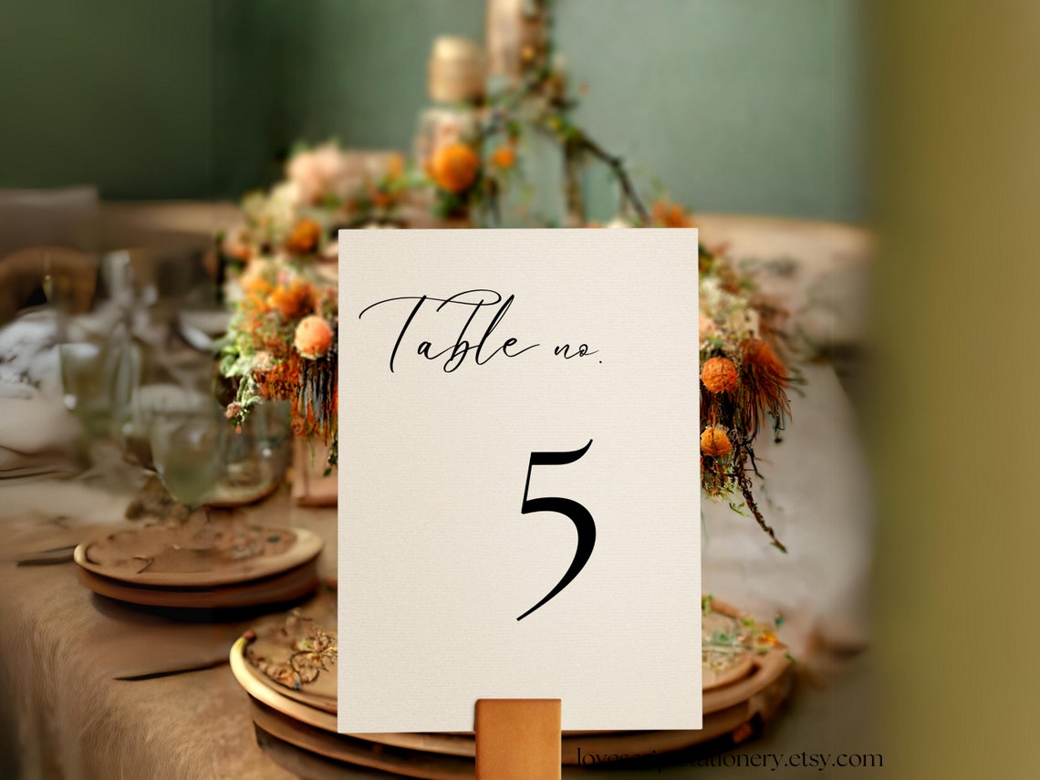 Elegant Table Number Template, Modern Table Number Sign Printable ...