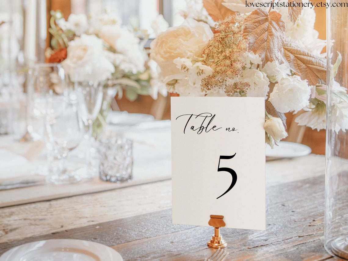 Elegant Table Number Template, Modern Table Number Sign Printable ...