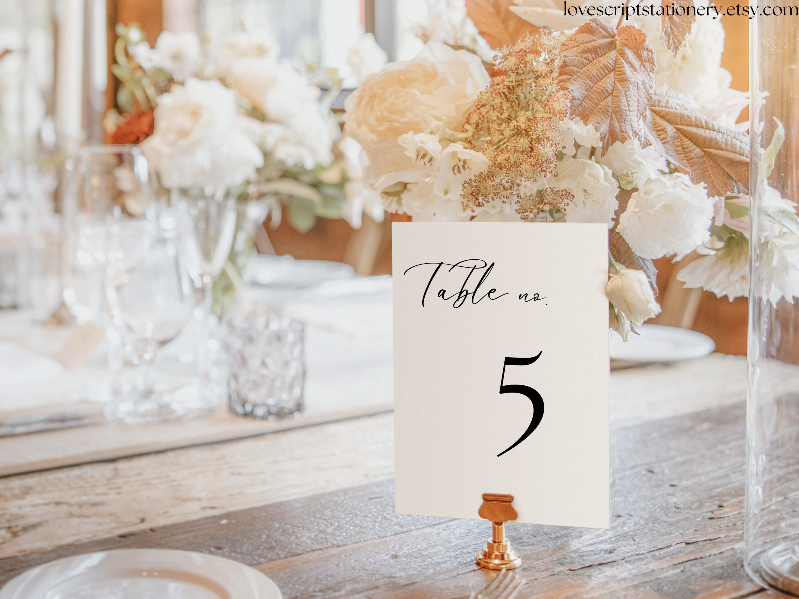 Elegant Table Number Template, Modern Table Number Sign Printable ...