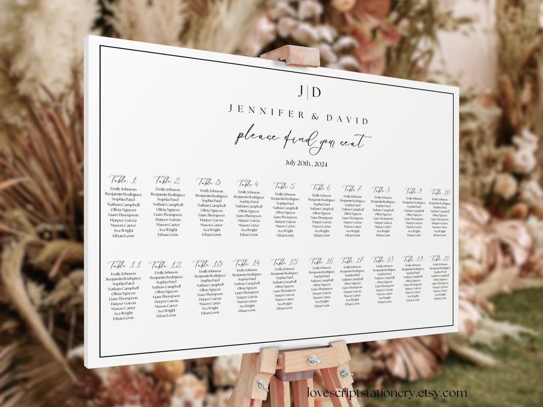 Wedding Seating Plan Template| Monogram & Border|seating Chart Sign ...