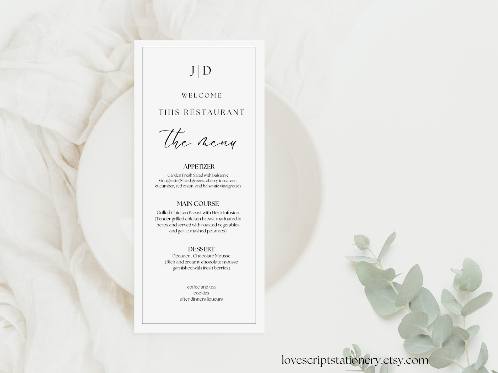 Minimalist Wedding Menu Template| Modern Script Wedding Dinner Menu ...