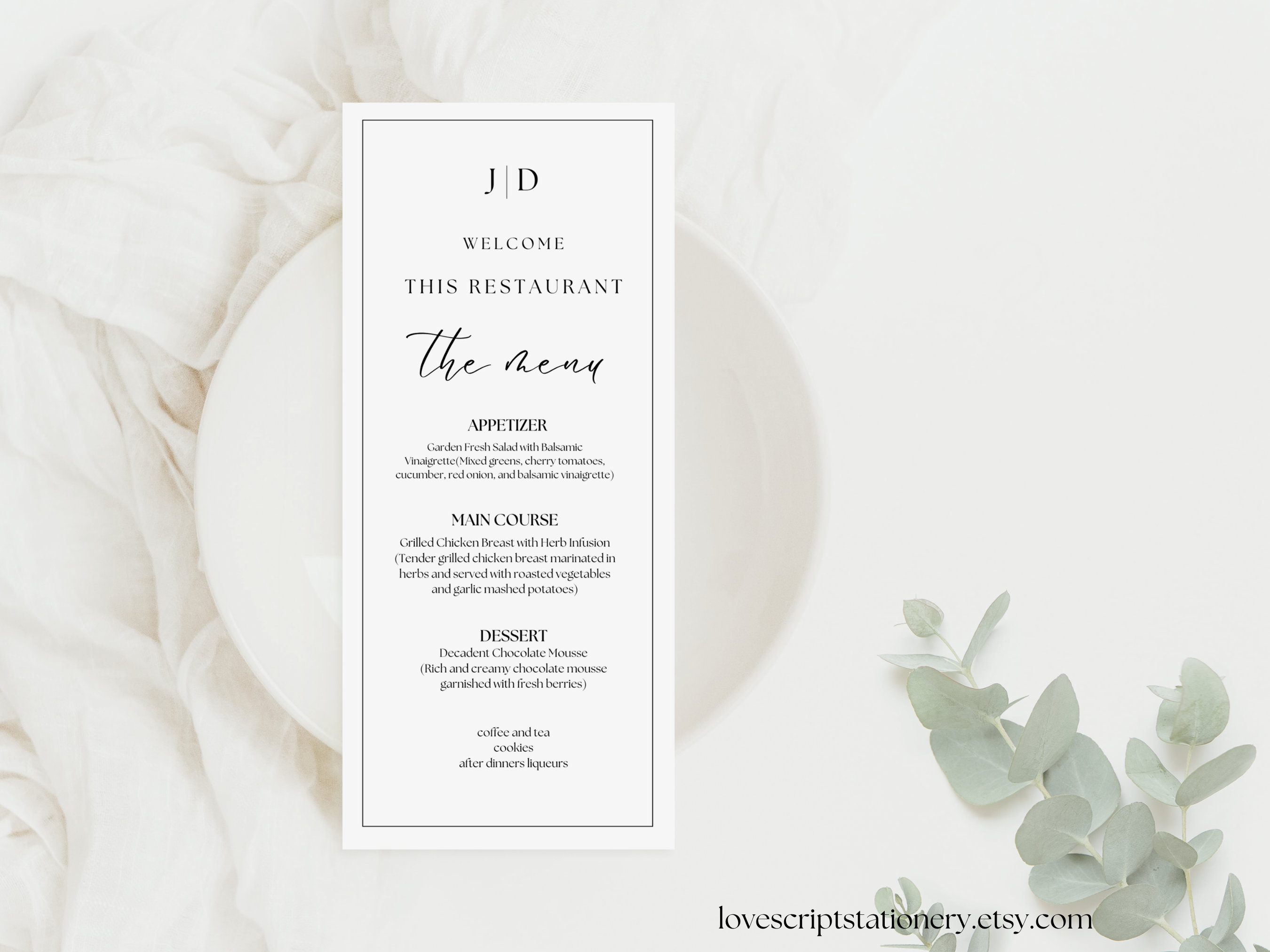 Minimalist Wedding Menu Template| Modern Script Wedding Dinner Menu ...