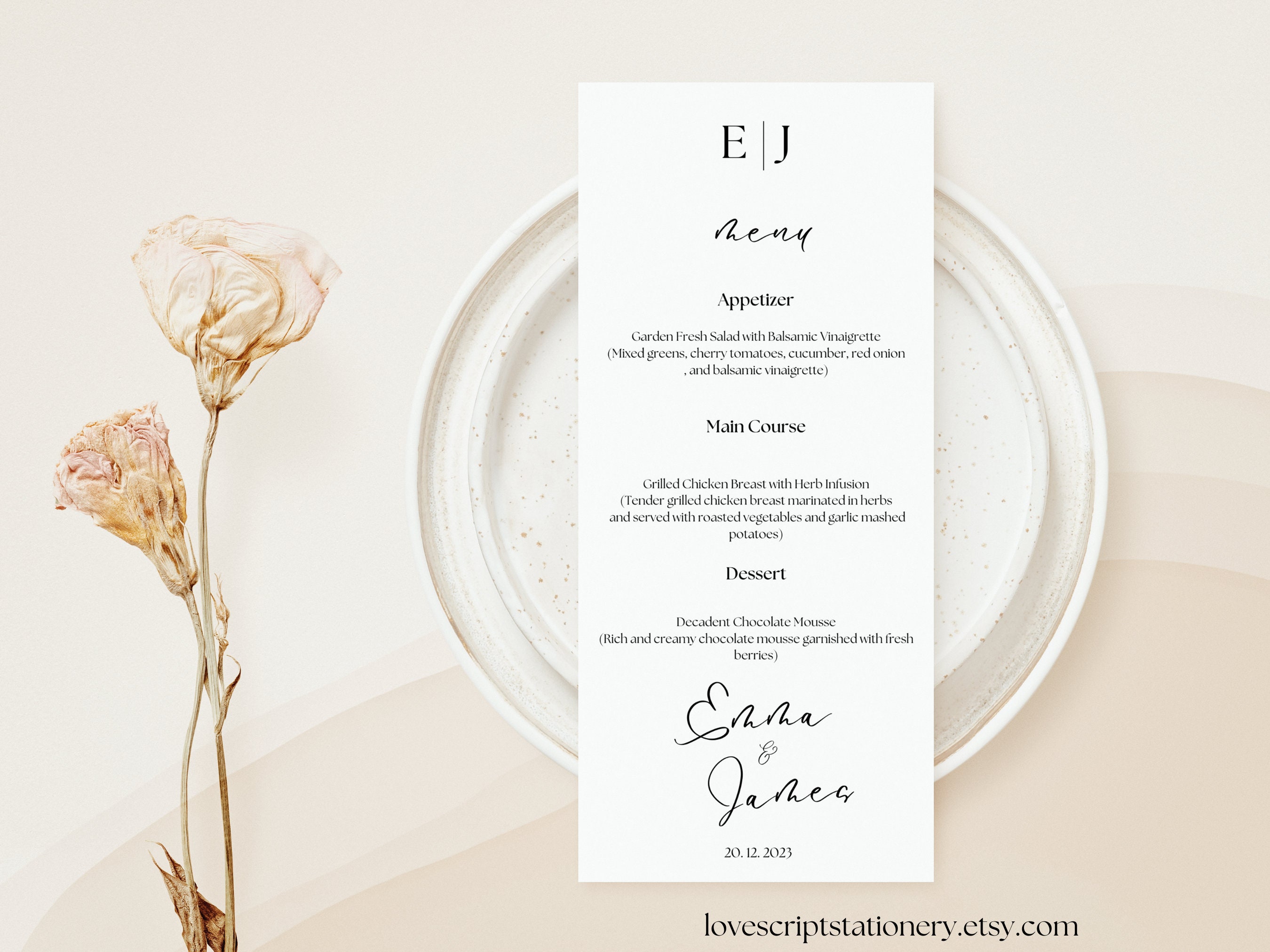 Wedding Menu Template,, Elegant Menu, Minimalist Wedding Monogram ...