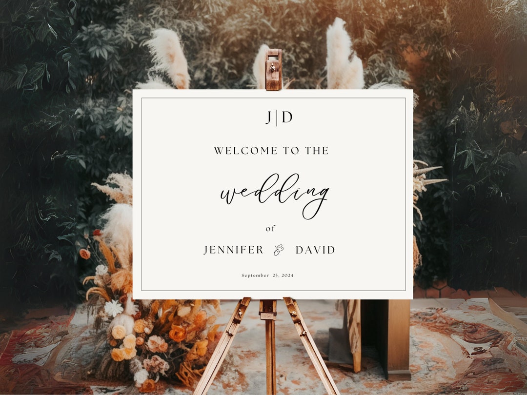 Wedding Welcome Sign Template| Monogram & Border| Elegant Welcome to ...
