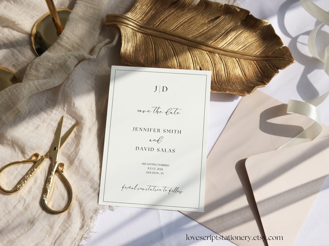 Save The Date Template Monogram And Border Elegant Save Our Date Card