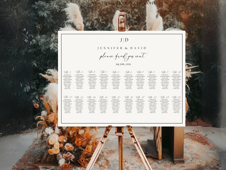 Wedding Seating Plan Template| Monogram & Border|seating Chart Sign ...