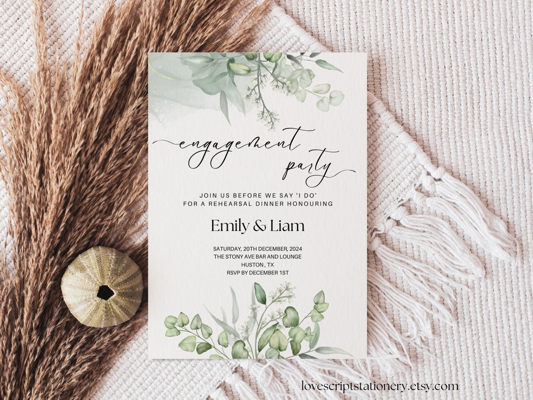 Greenery Engagement Invitation Template| Eucalyptus Engagement Party ...