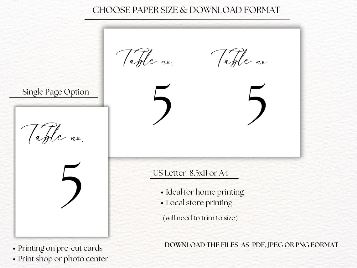 Elegant Table Number Template, Modern Table Number Sign Printable ...
