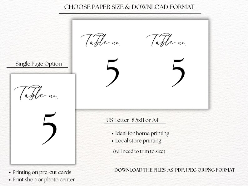 Elegant Table Number Template, Modern Table Number Sign Printable ...