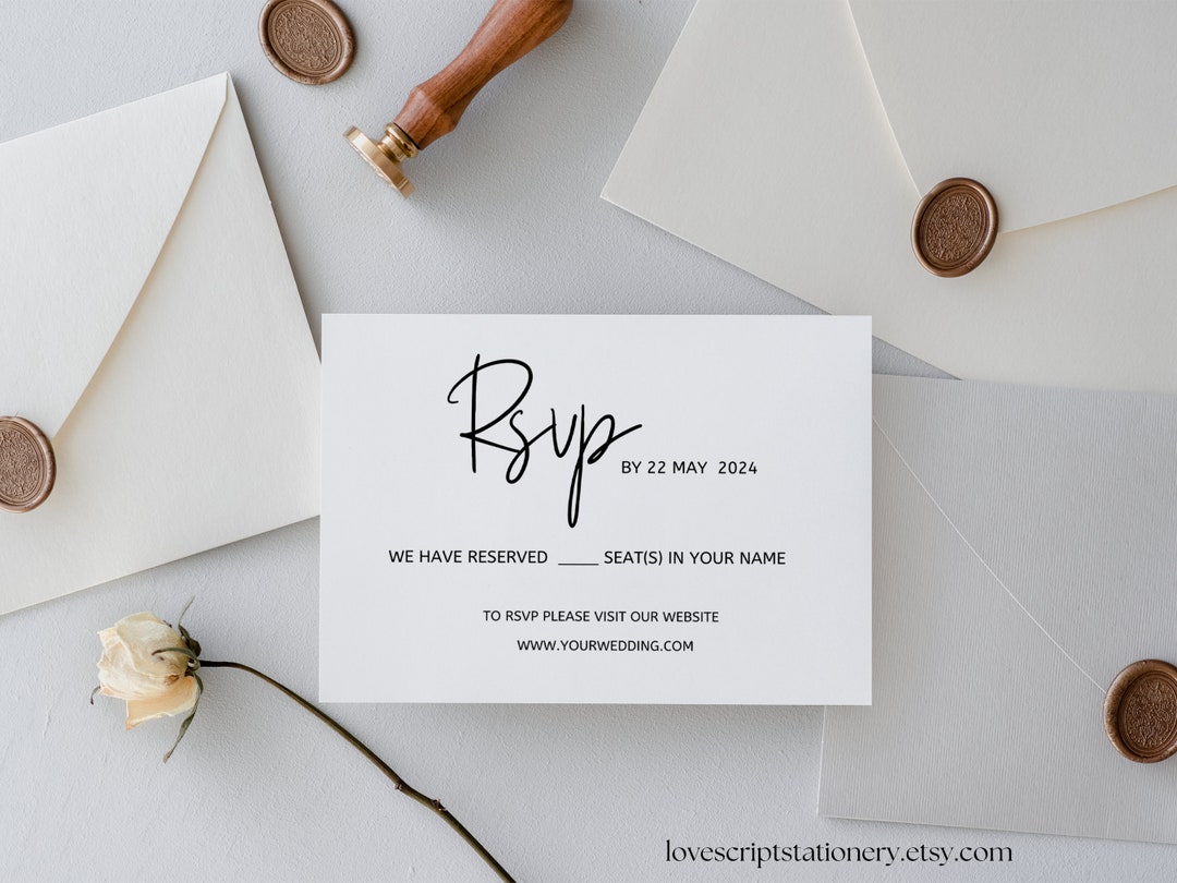 Wedding Rsvp Card Template| Diy Rsvp Card|simple Wedding Response|black ...