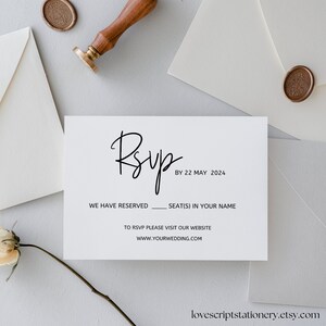 Wedding Rsvp Card Template| Diy Rsvp Card|simple Wedding Response|black ...