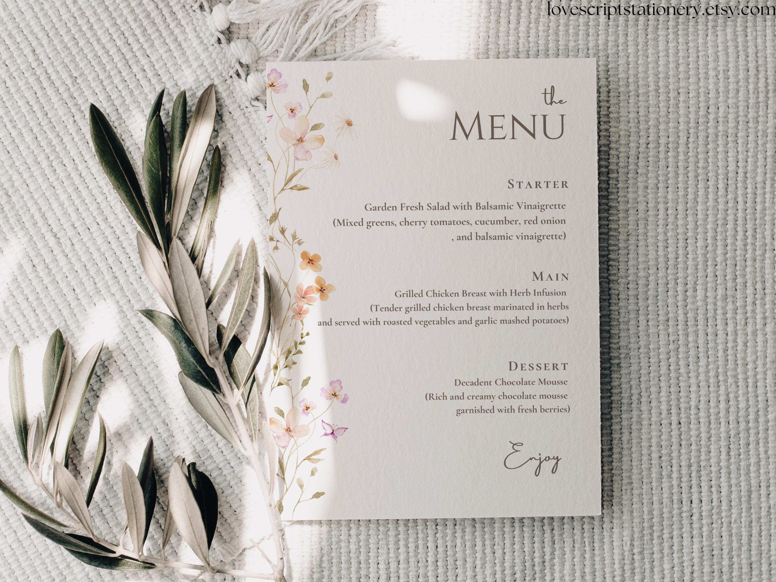 Wildflower Menu Template |floral Wedding Menu Boho Flowers |event Menu ...