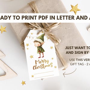 Merry Christmas Gift Tag With Christmas Elves: Smiling Elf (green ...