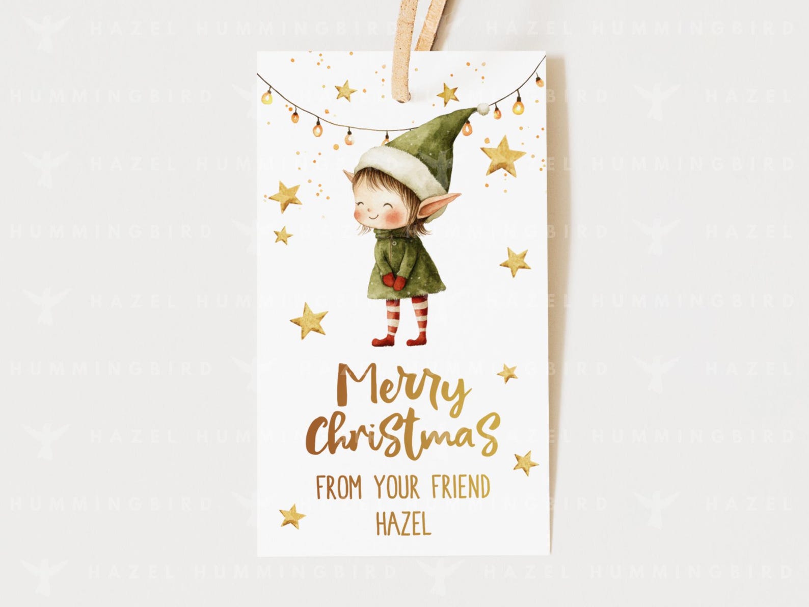 Merry Christmas Gift Tag With Christmas Elves: Smiling Elf (green ...