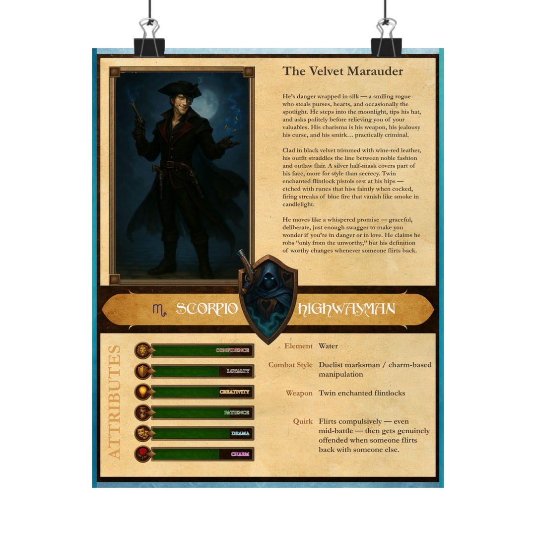 Scorpio Velvet Highwayman Poster - Astrology RPG Wall Art | Zodiac ...