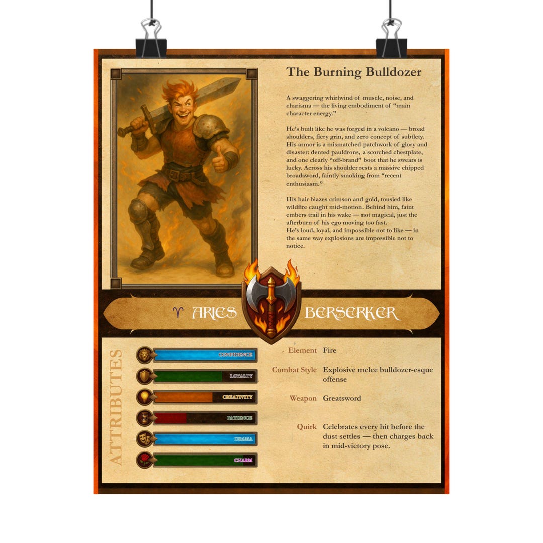 Aries Hot-blooded Brawler Poster - Astrology RPG Wall Art | Zodiac ...