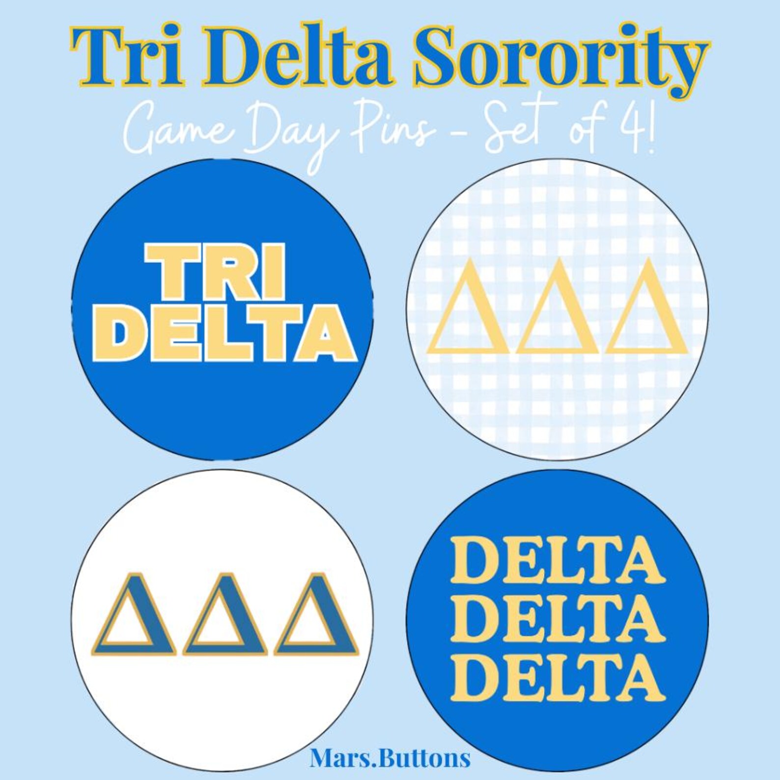 Set of 4 Tri Delta Sorority Game Day Pins - 2.75" - Etsy