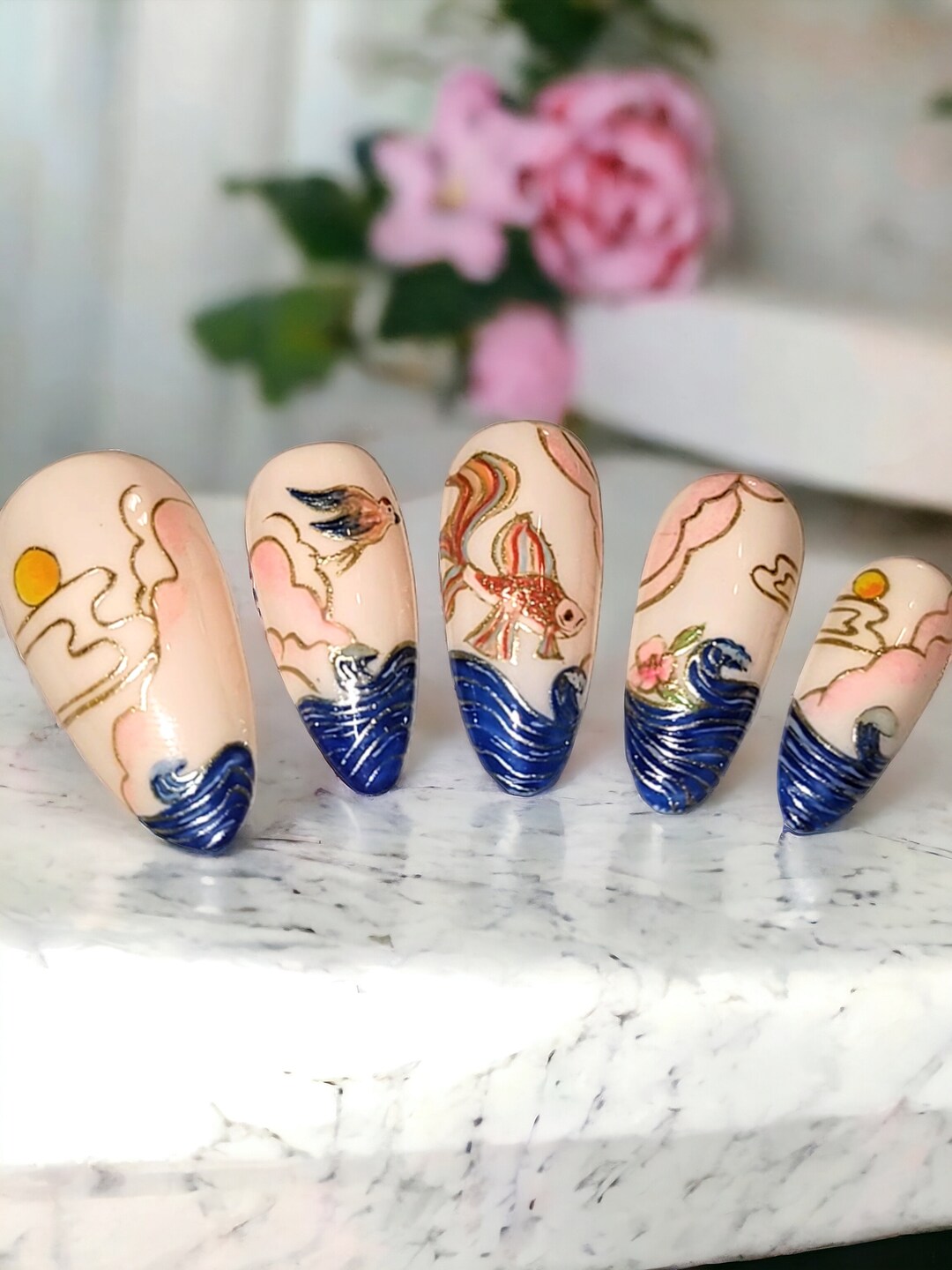 Japanese Sunset Press-on Nails Japanese Art Nails - Etsy