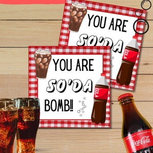 Soda Gift Tags, Printable Soda Tags, PTO Soda Tags, You Are So'da Bomb ...