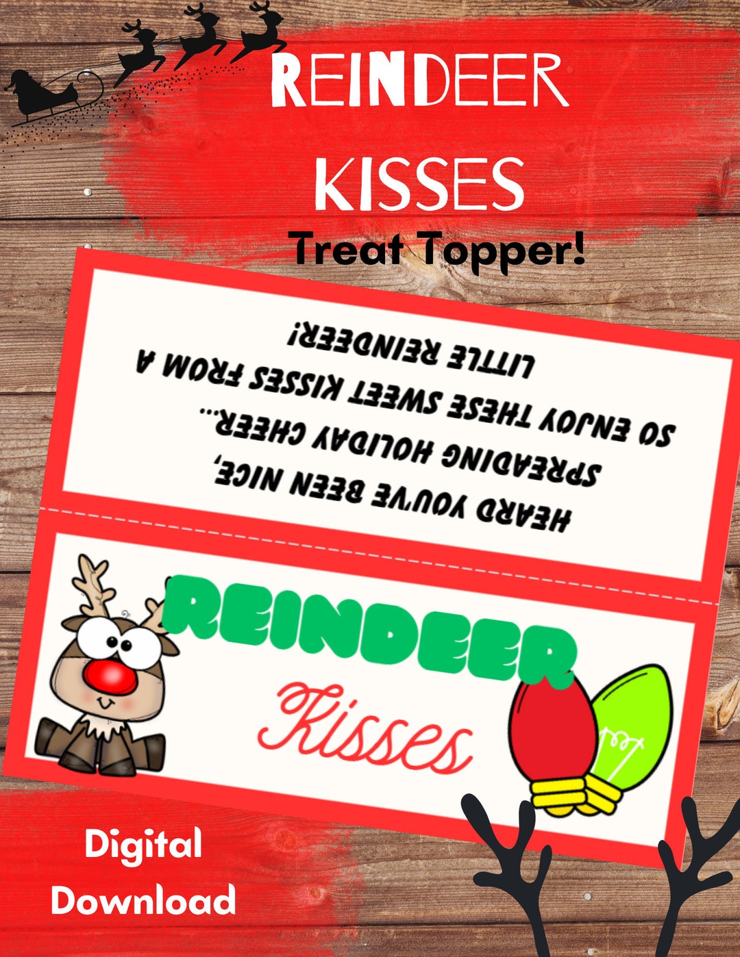Reindeer Kisses Treat Topper, Bag Topper, Christmas Treat Topper ...