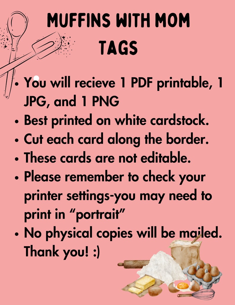 Muffins With Mom, Mom Tags, Instant Download Mom Tags, Printable Tags ...