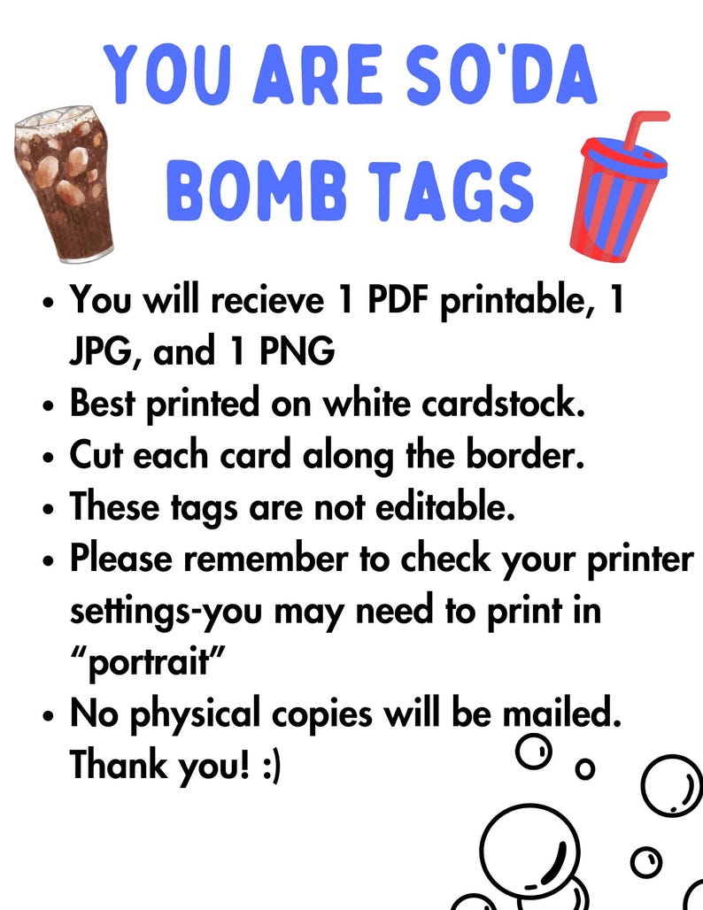 Soda Appreciation Gift Tags, Soda Gift Tag, Staff Appreciation Tags ...
