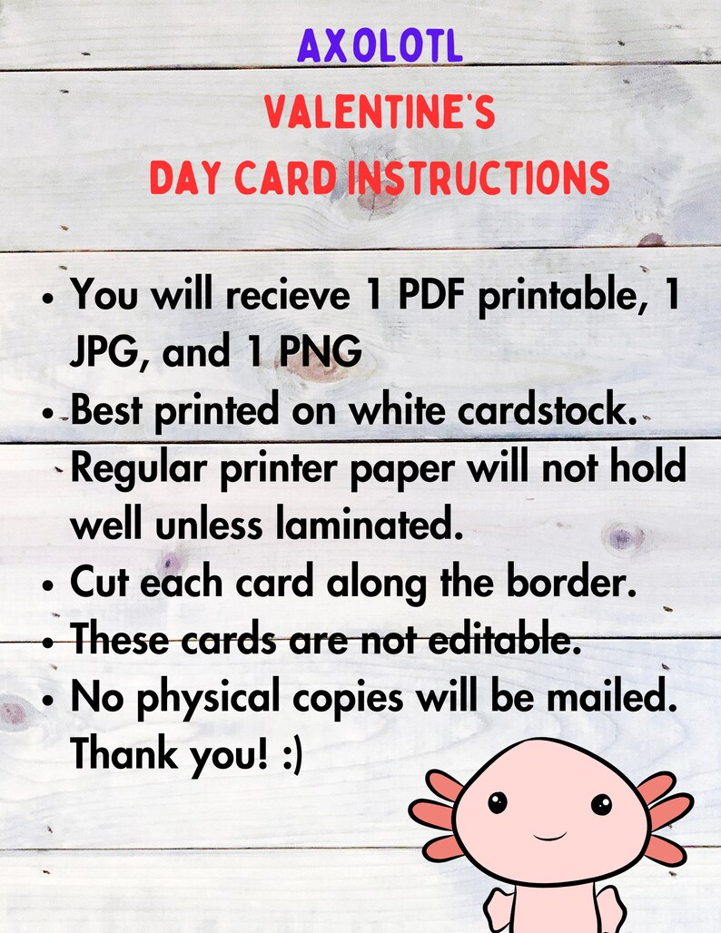 Axolotl Valentines Cards, Class Valentines, Axolotl Cards, Valentines ...