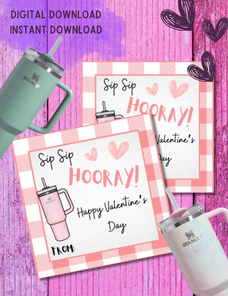 Stanley Tumbler Cup Inspired Valentine Cards, Printable Valentine Cards ...