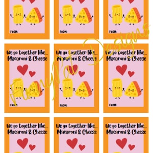 Macaroni and Cheese Valentines Cards, Student Valentines, PTO ...