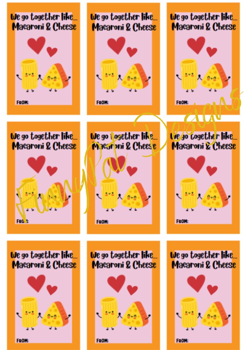 Macaroni and Cheese Valentines Cards, Student Valentines, PTO ...