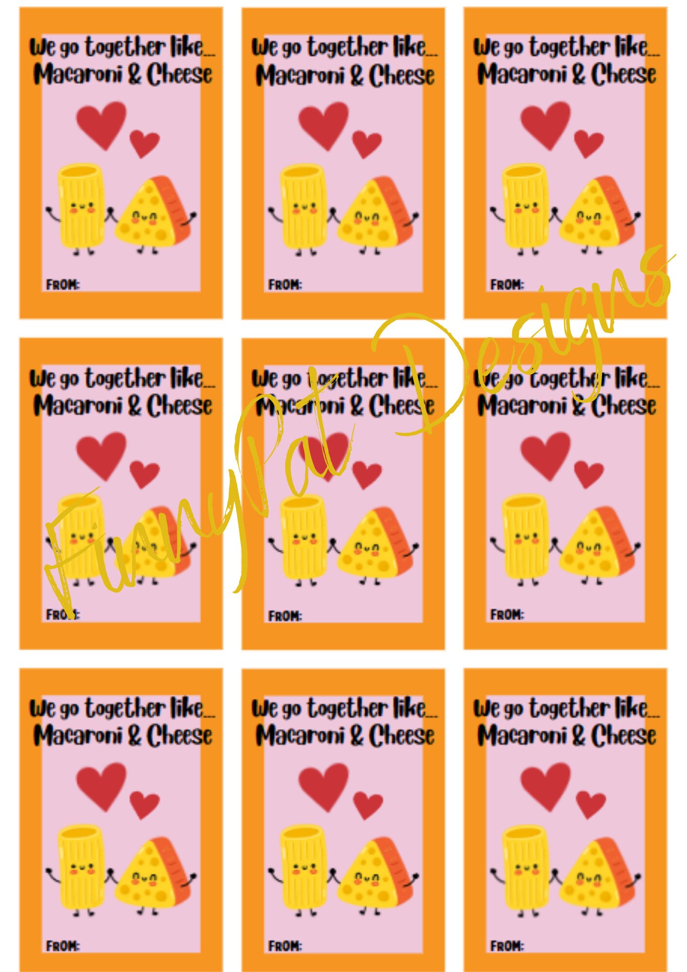 Macaroni and Cheese Valentines Cards, Student Valentines, PTO ...