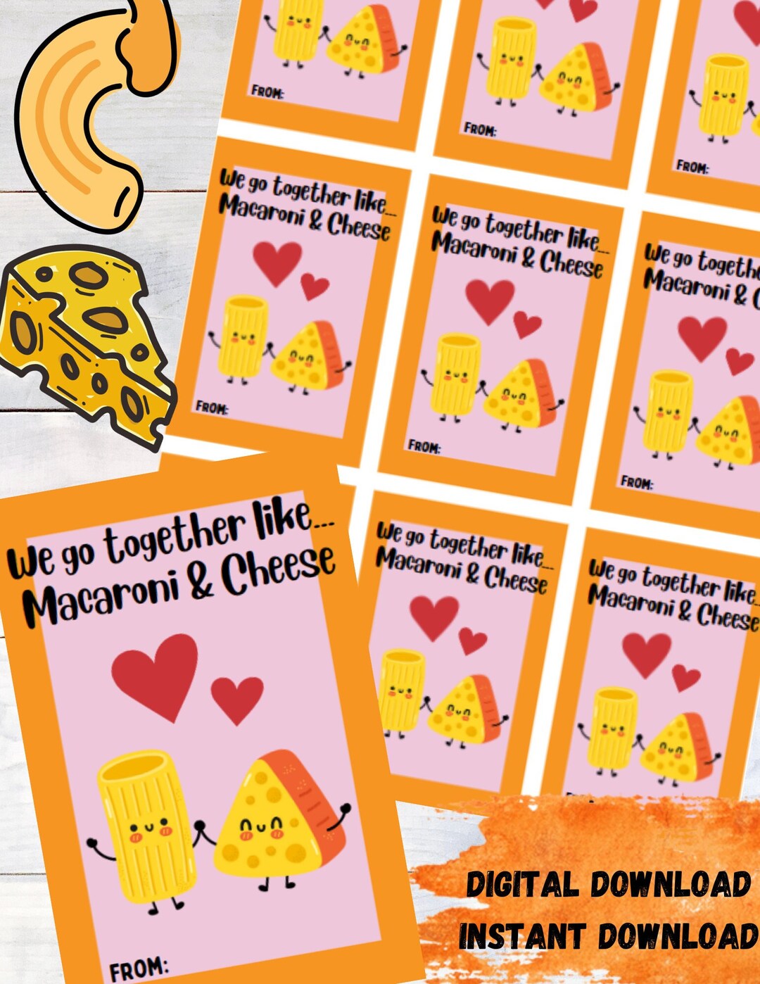 Macaroni and Cheese Valentines Cards, Student Valentines, PTO ...