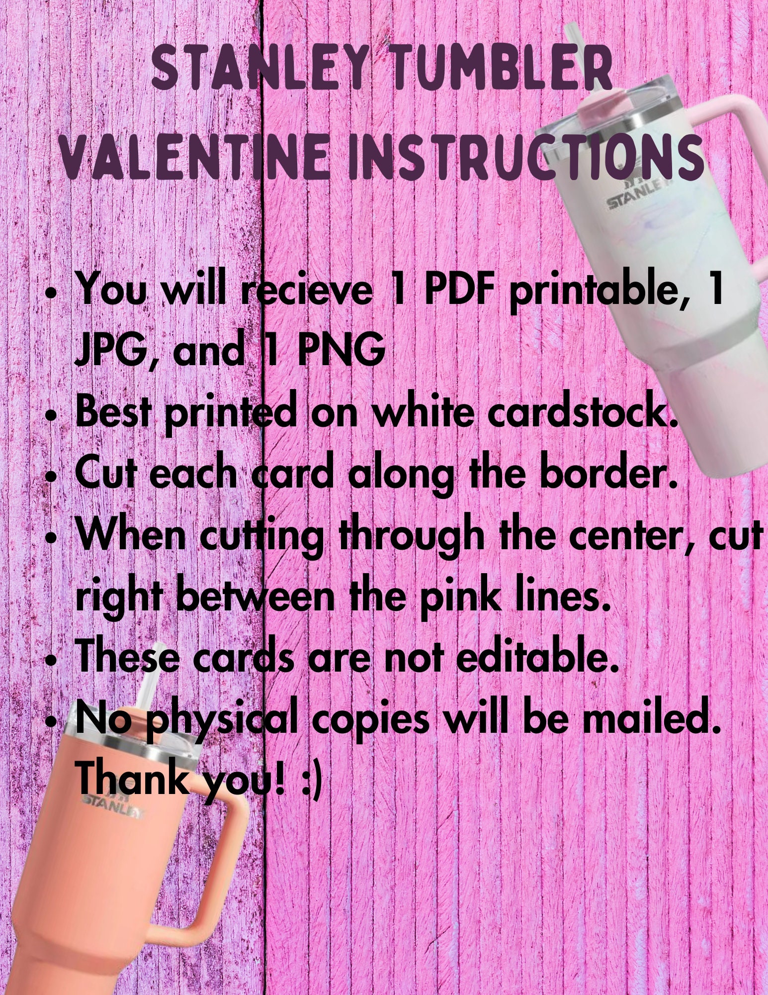 Stanley Tumbler Cup Inspired Valentine Cards, Printable Valentine Cards ...