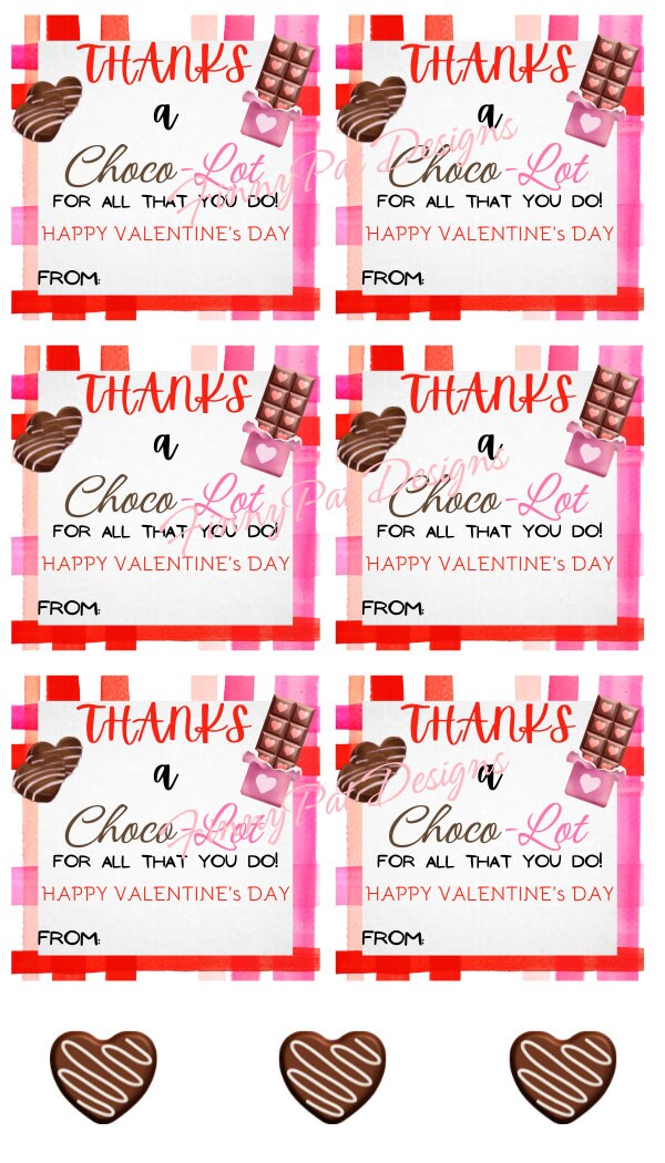 Valentine's Day Chocolate Tags, Teacher Appreciation Valentines Tags ...