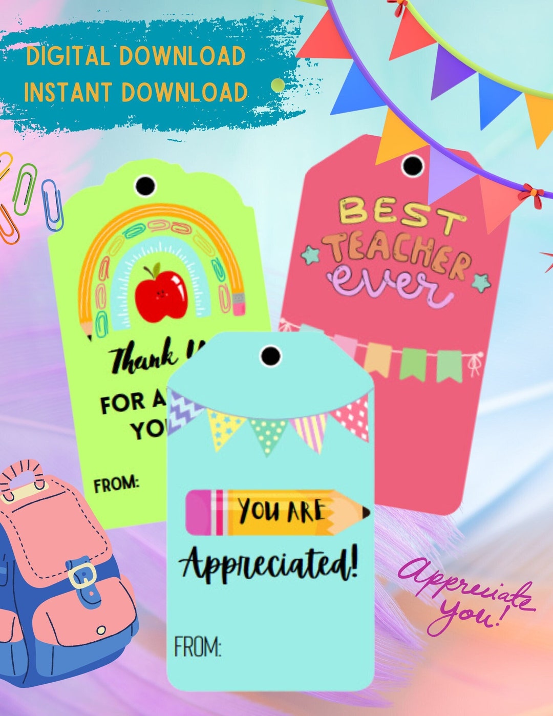 Teacher Appreciation Tags, PTO Teacher Tags, Teacher Appreciation ...