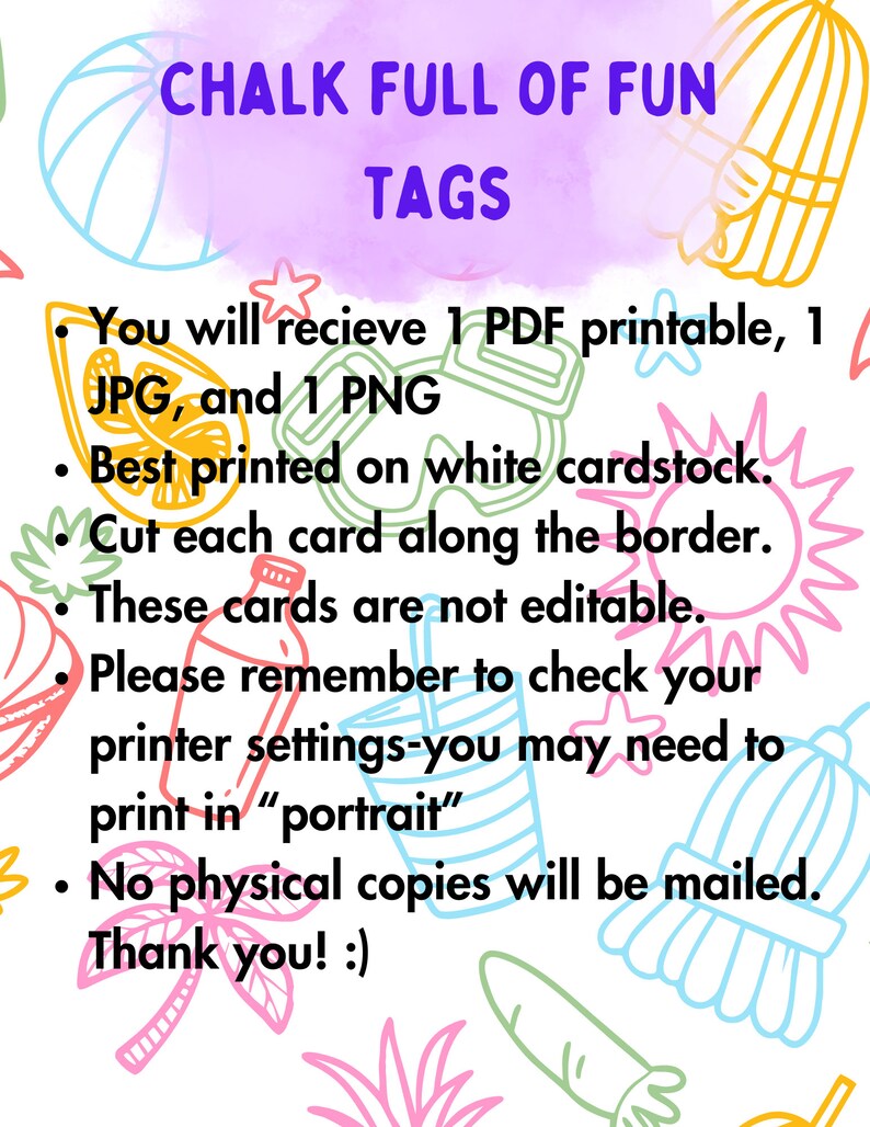 Last Day of School Tags, Summer Chalk Tags, Chalk Gift Tags, Chalk Full ...