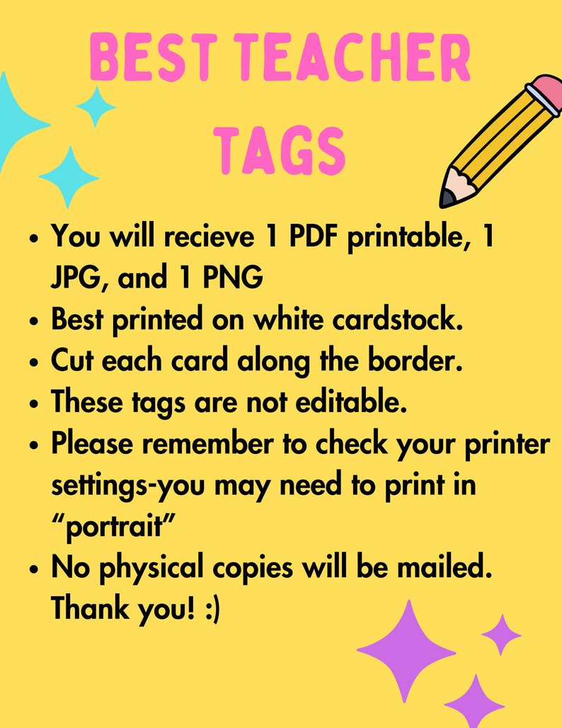 Best Teacher Ever Pencil Tags, Teacher Gift Tags, PTO Teacher Tags ...