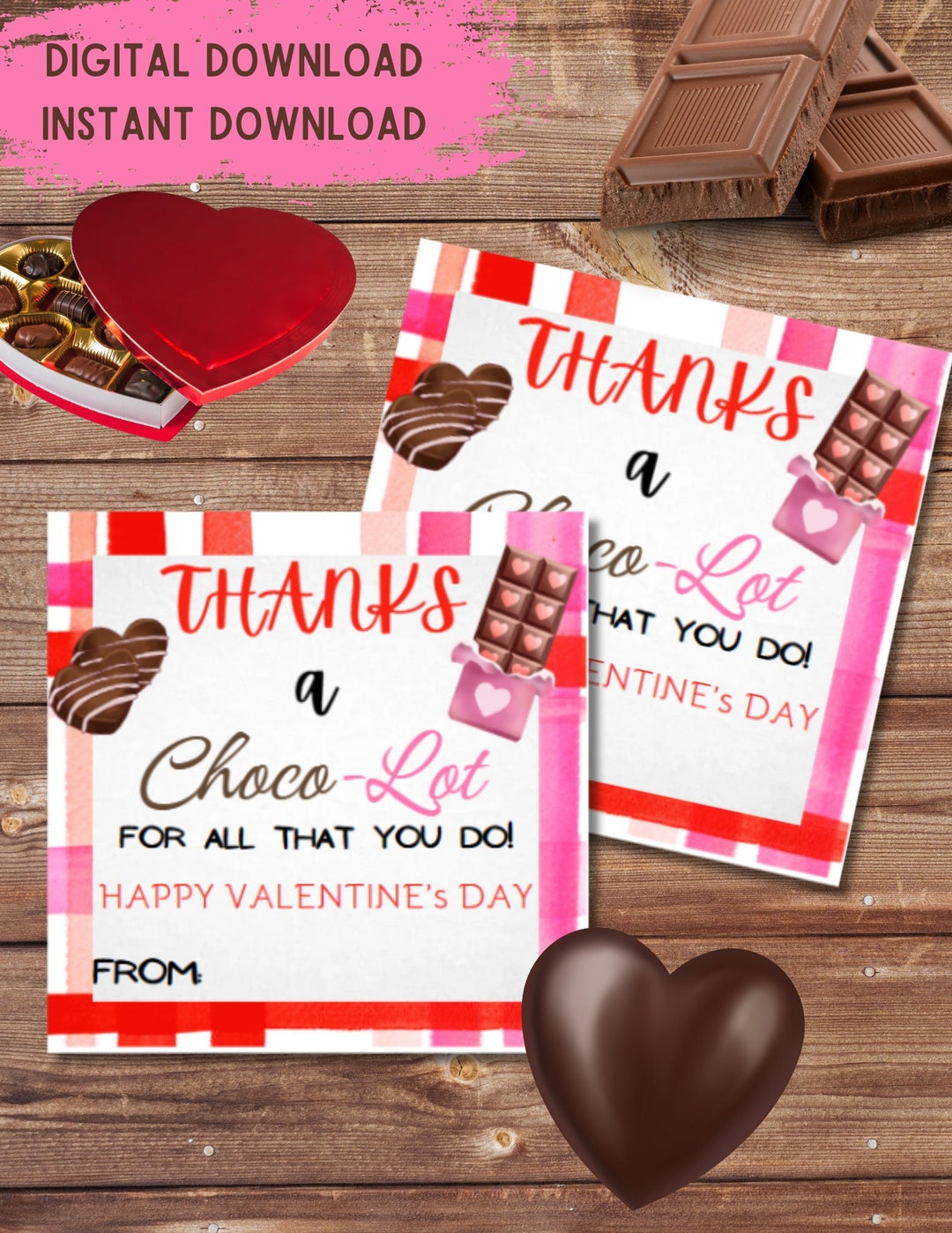 Valentine's Day Chocolate Tags, Teacher Appreciation Valentines Tags ...