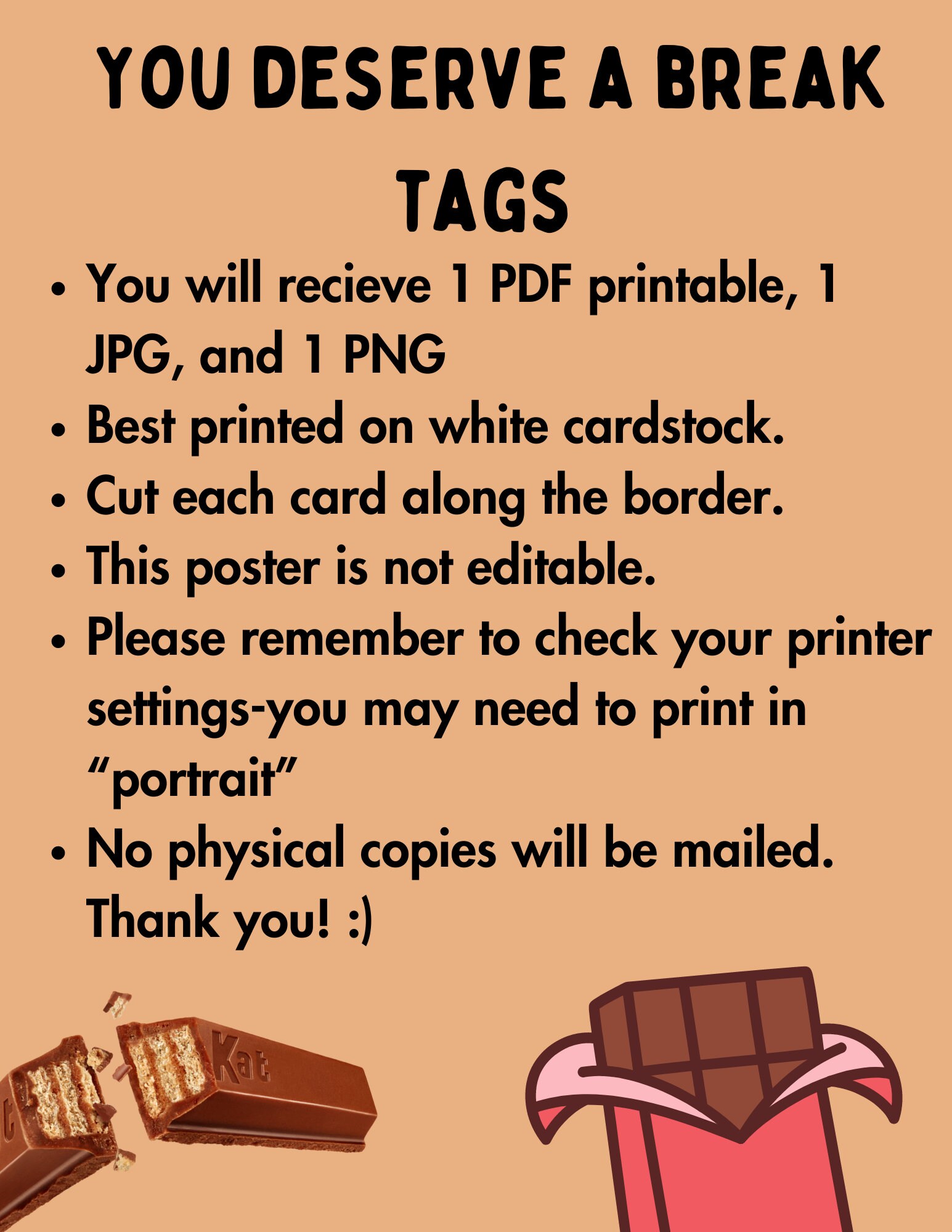 You Deserve a Break Tags, Teacher Gift Tags, Boss Appreciation Tags ...