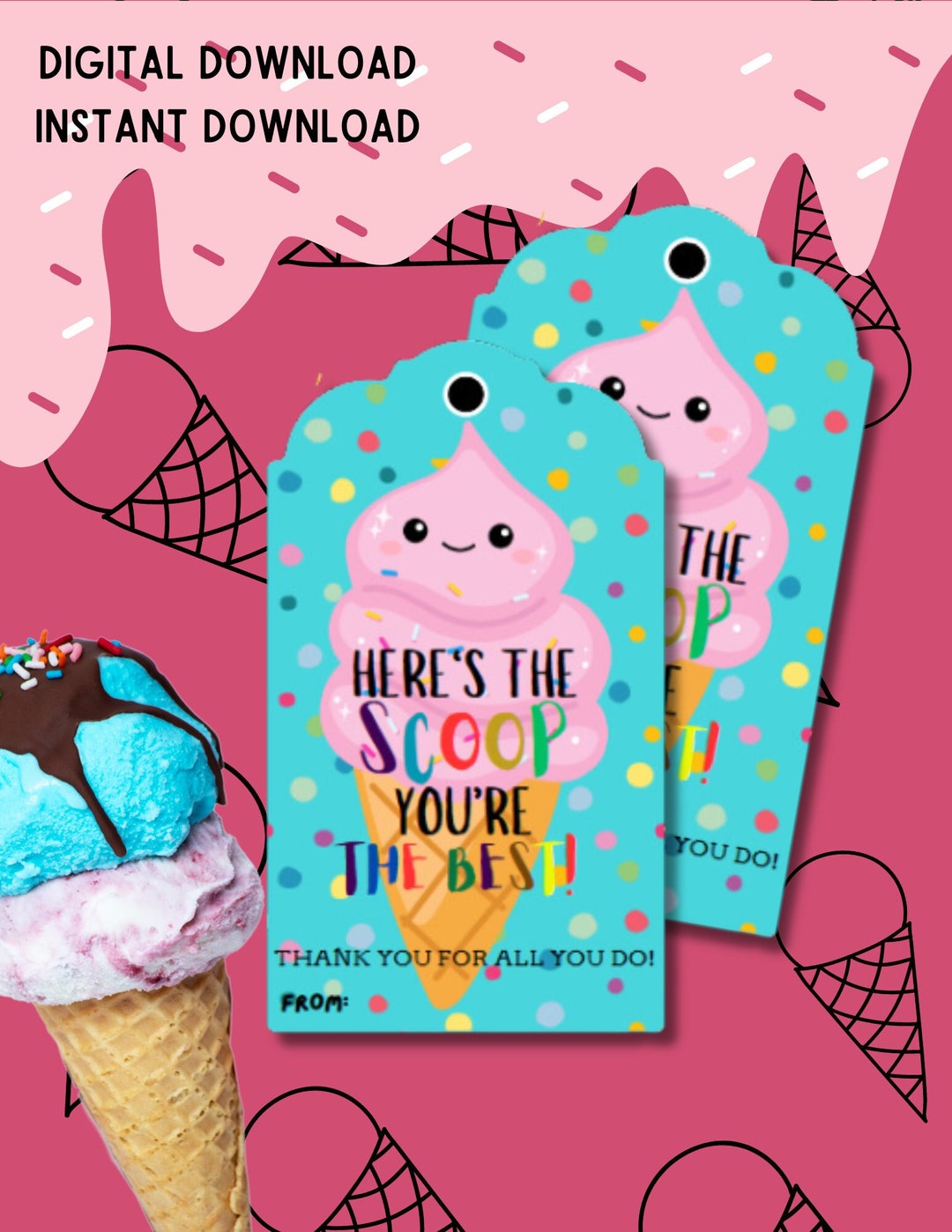 Here's the Scoop Tags, Ice Cream Tags, PTO Teacher Tags, Appreciation ...