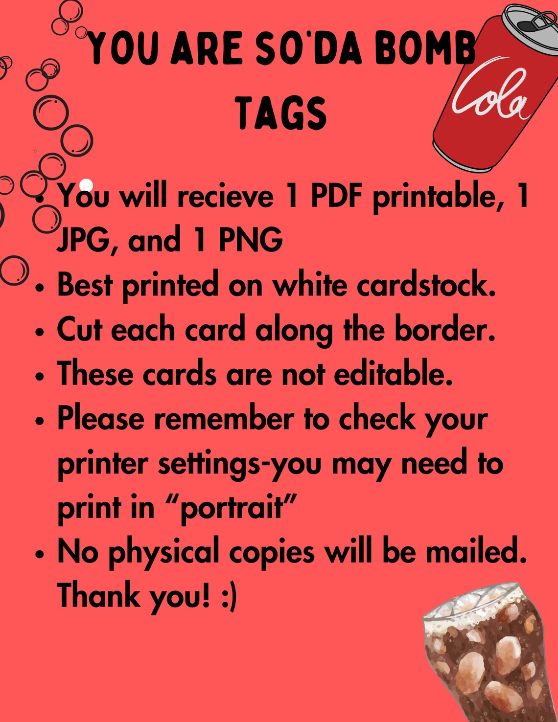 Soda Gift Tags, Printable Soda Tags, PTO Soda Tags, You Are So'da Bomb ...