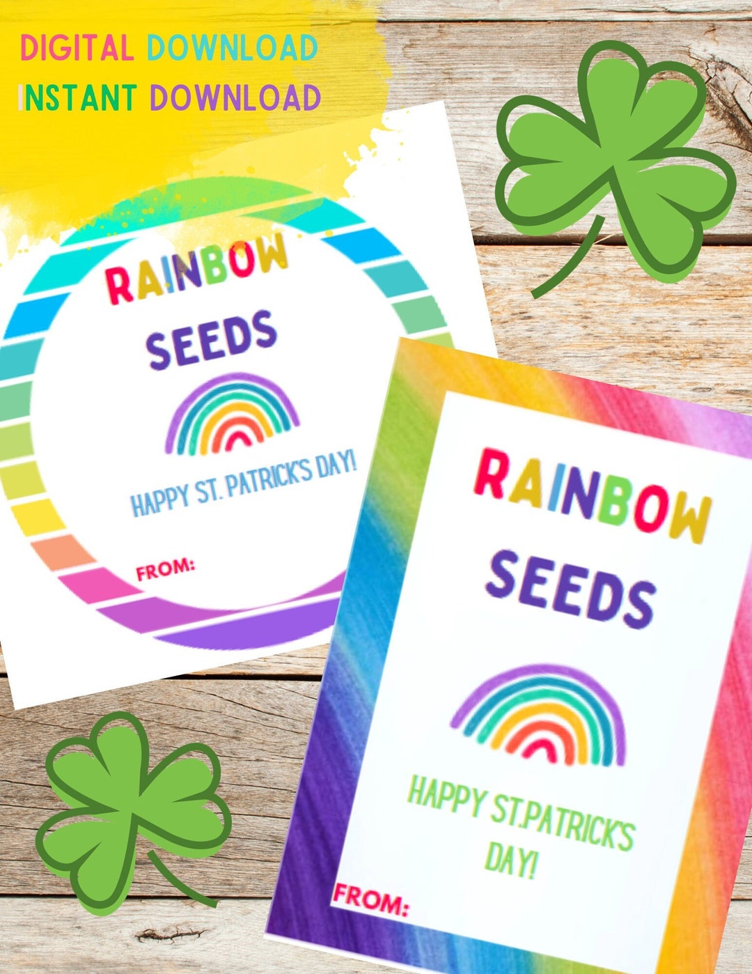 Rainbow Seeds Printable Tags, St. Patrick's Day, St. Patrick's Day Gift ...