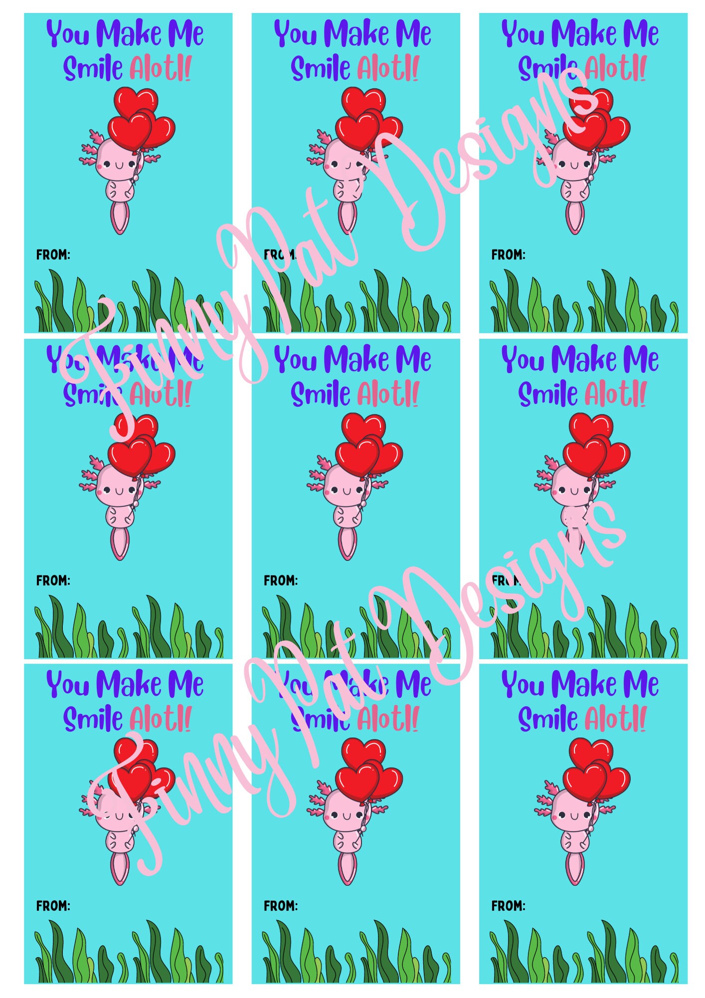 Axolotl Valentines Cards, Class Valentines, Axolotl Cards, Valentines ...