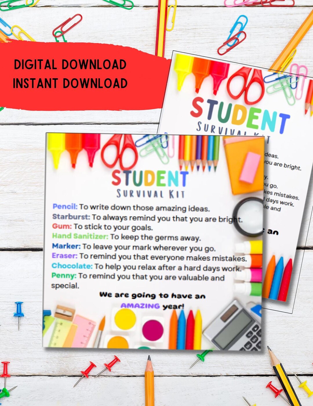 Student Survival Kit Printable Tags and Poster, First Week of School ...