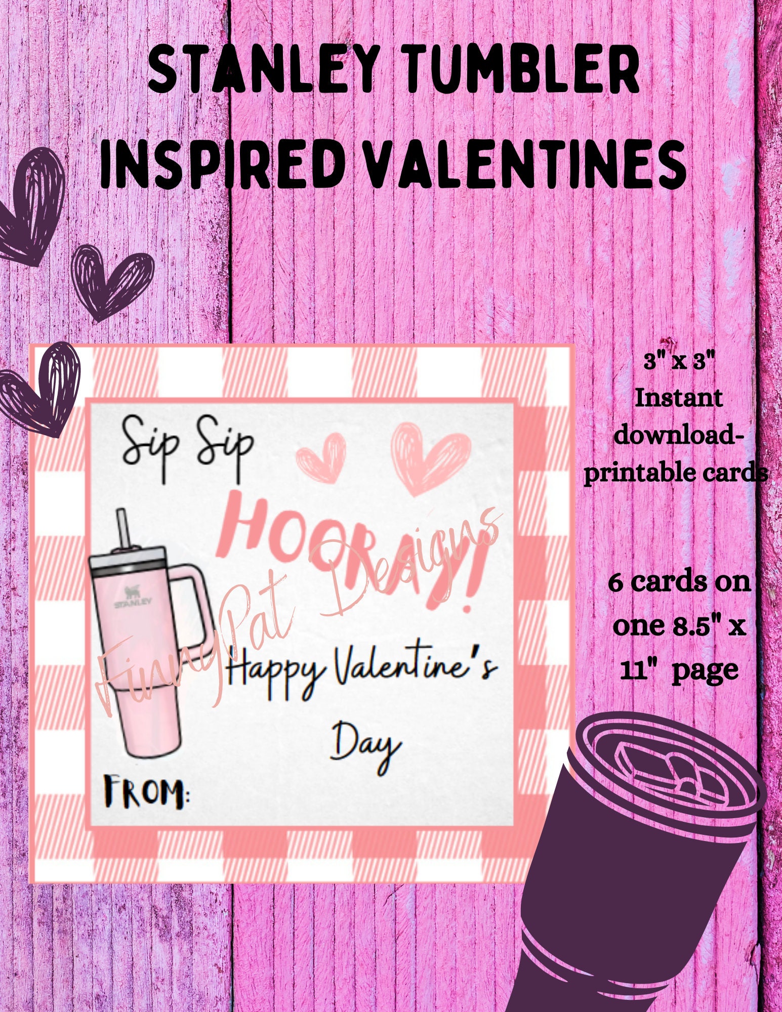 Stanley Tumbler Cup Inspired Valentine Cards, Printable Valentine Cards ...