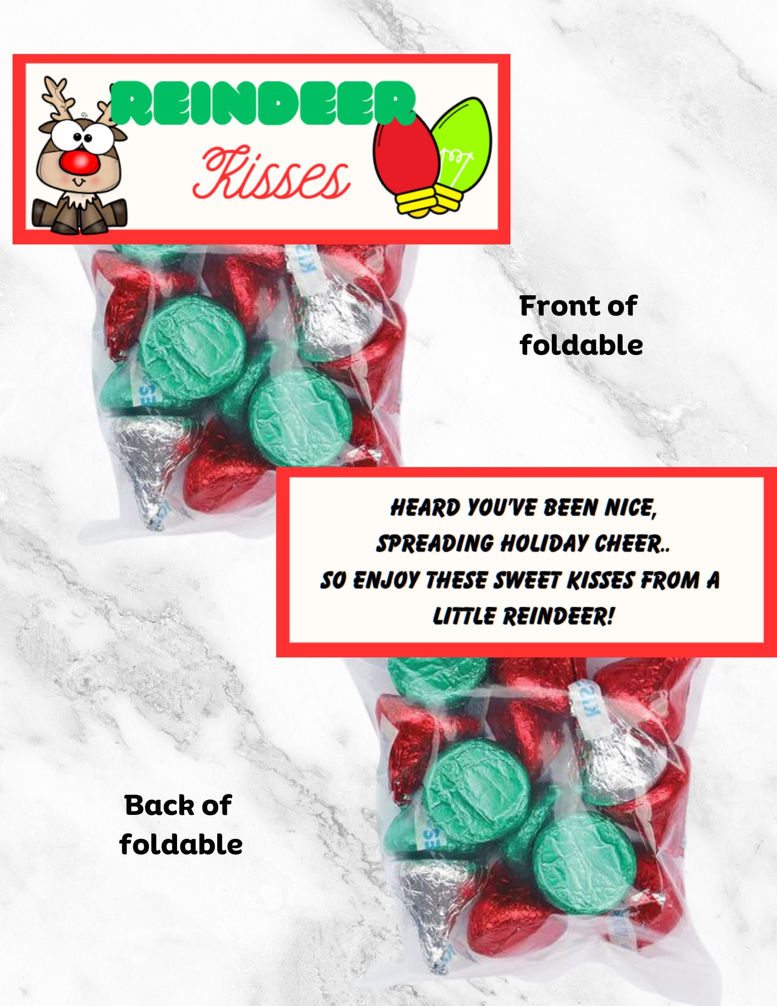 Reindeer Kisses Treat Topper, Bag Topper, Christmas Treat Topper ...