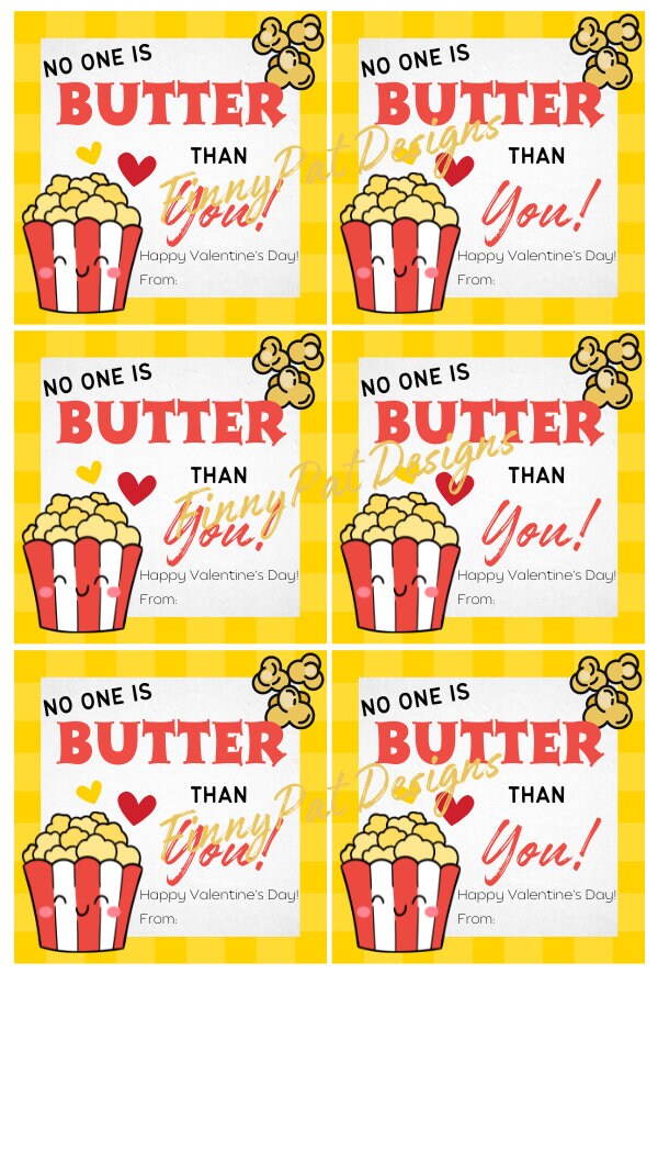 Valentine's Popcorn Tags, No One is Butter Than You, Teacher Valentines ...