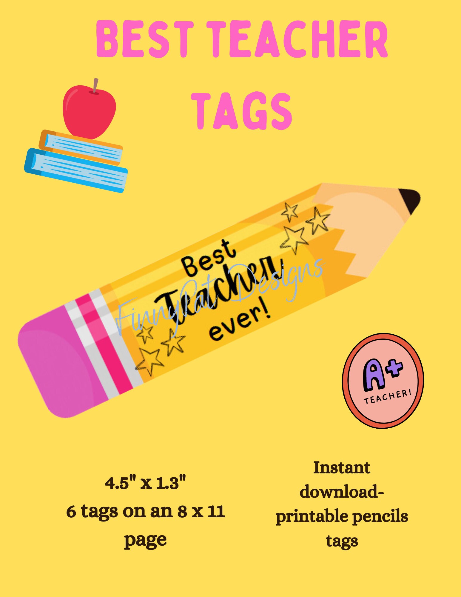 Best Teacher Ever Pencil Tags, Teacher Gift Tags, PTO Teacher Tags ...