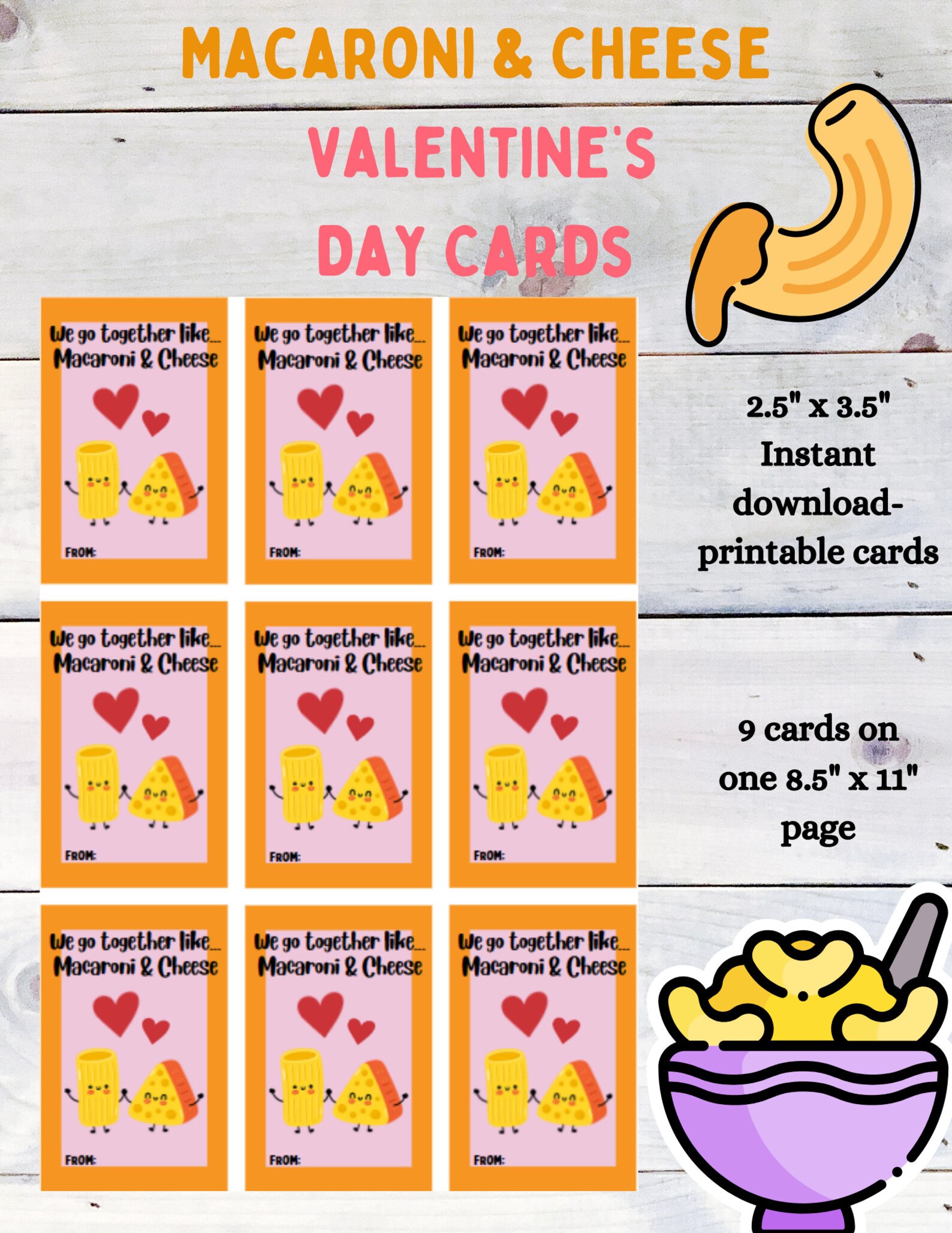 Macaroni and Cheese Valentines Cards, Student Valentines, PTO ...