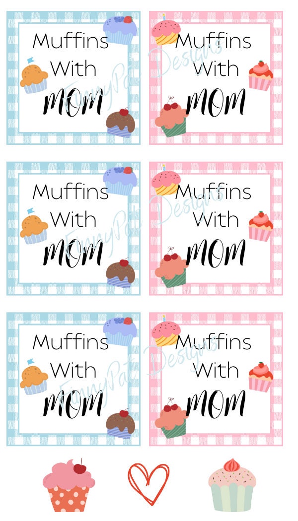 Muffins With Mom, Mom Tags, Instant Download Mom Tags, Printable Tags ...